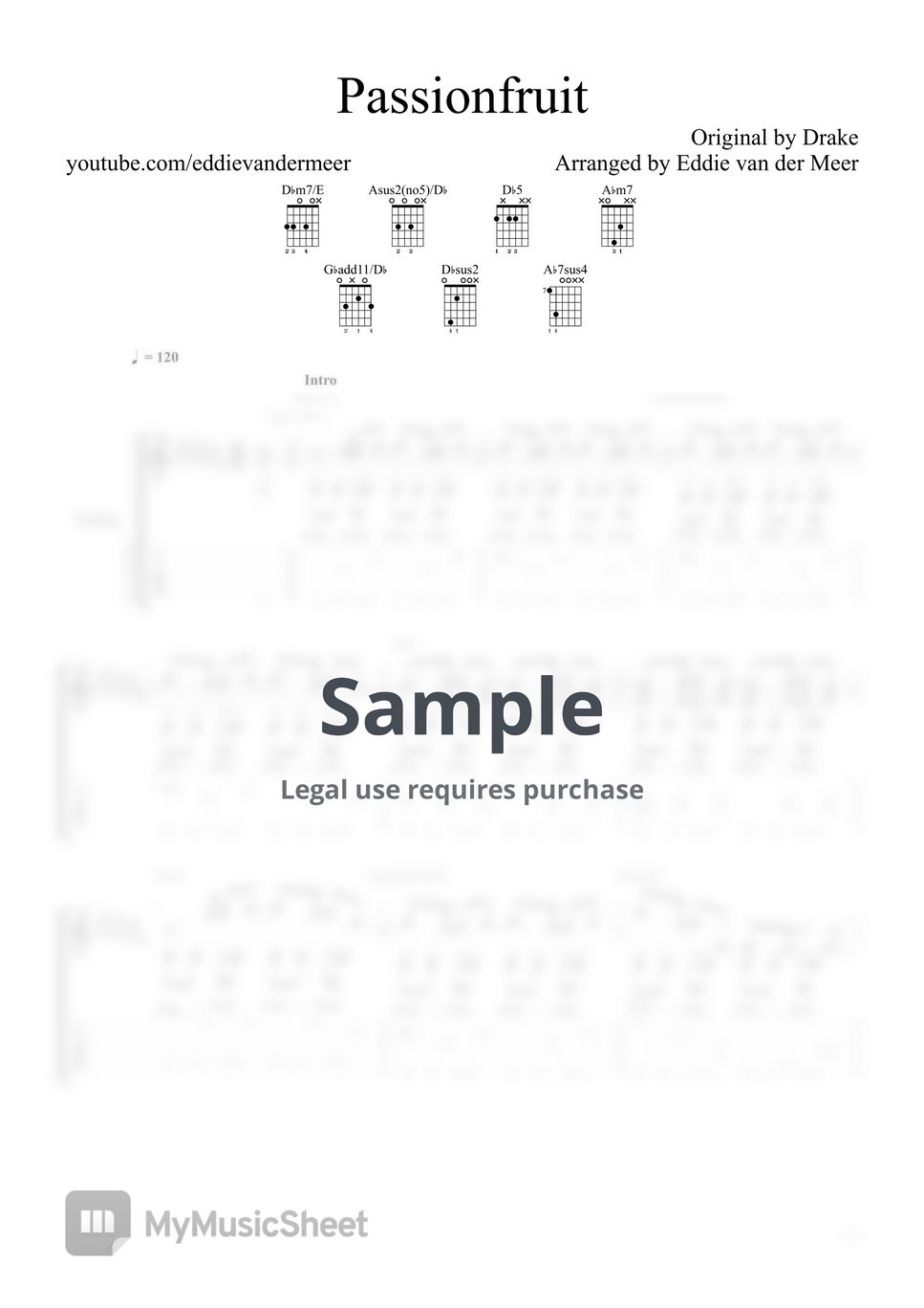 Drake - Passionfruit Tab + 1staff by Eddie van der Meer