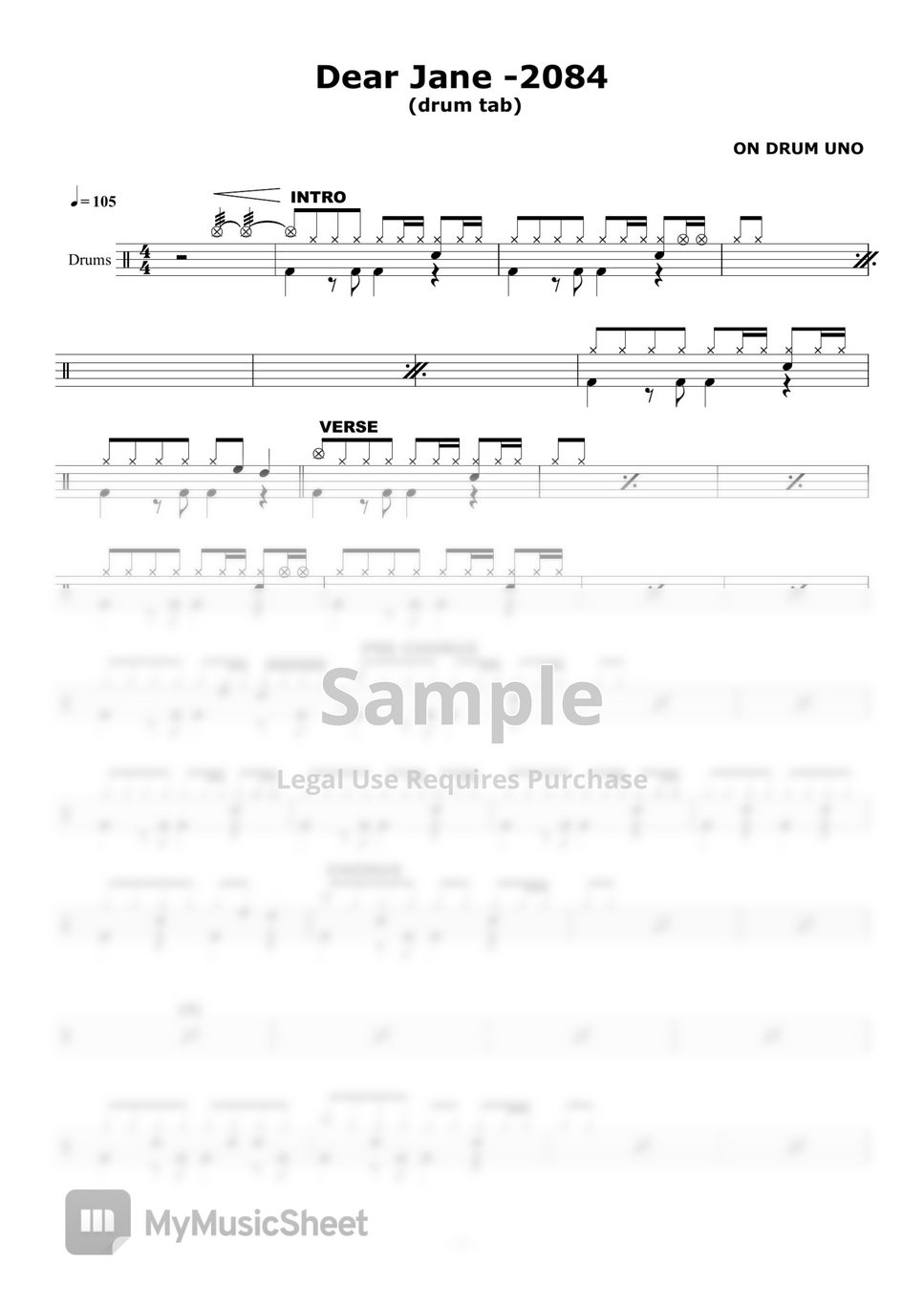 Dear Jane - 2084 樂譜 by ON DRUM UNO