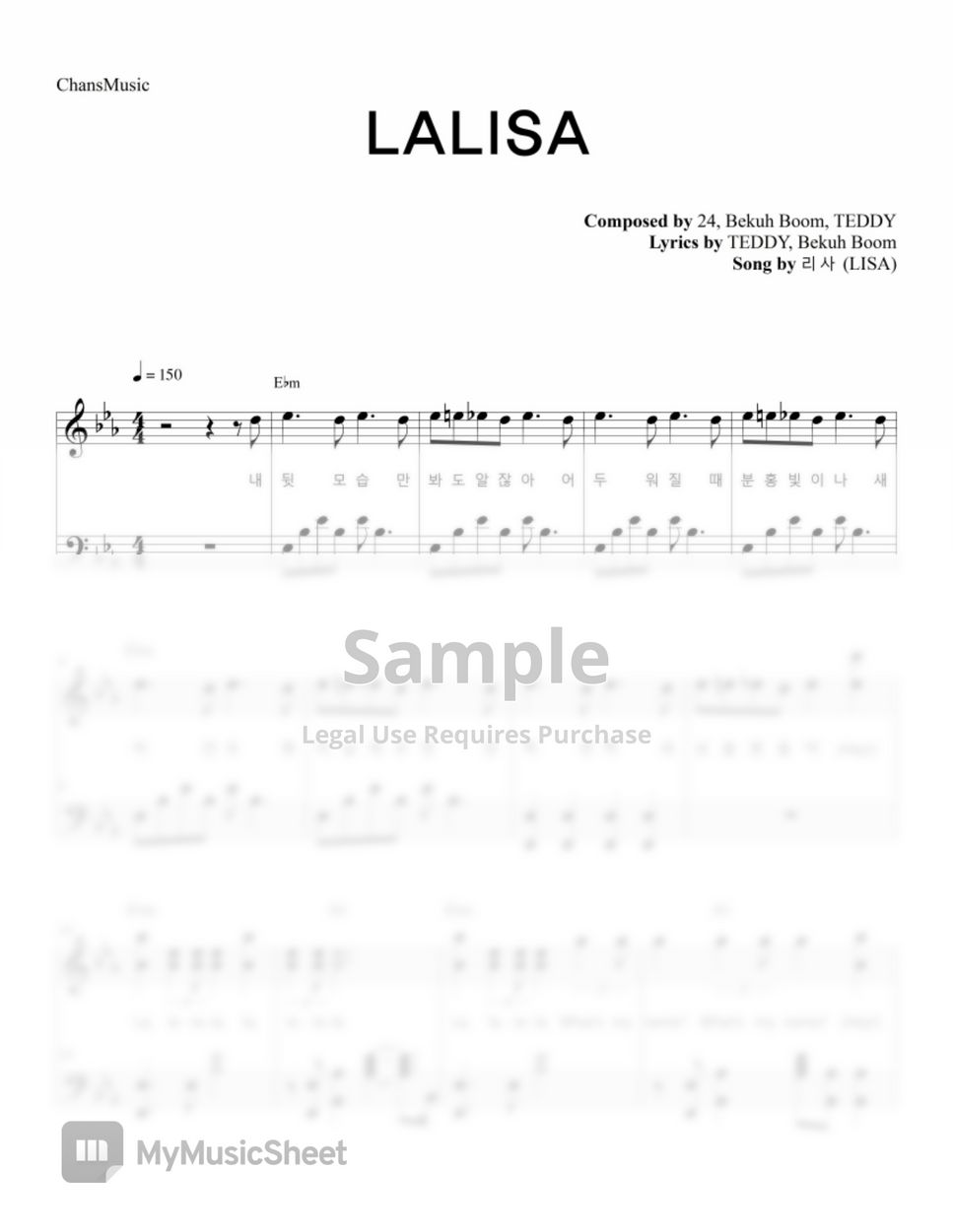 LISA (리사) - LALISA (코드, 가사 포함) Sheets by ChansMusic