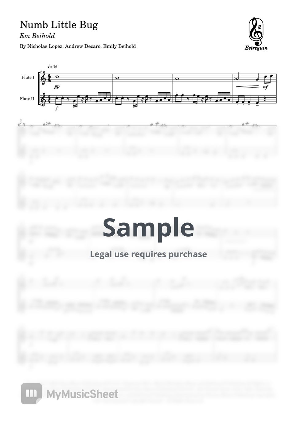 Em Beihold - Numb Little Bug (Flute Duet) Sheet Music by Estreguin