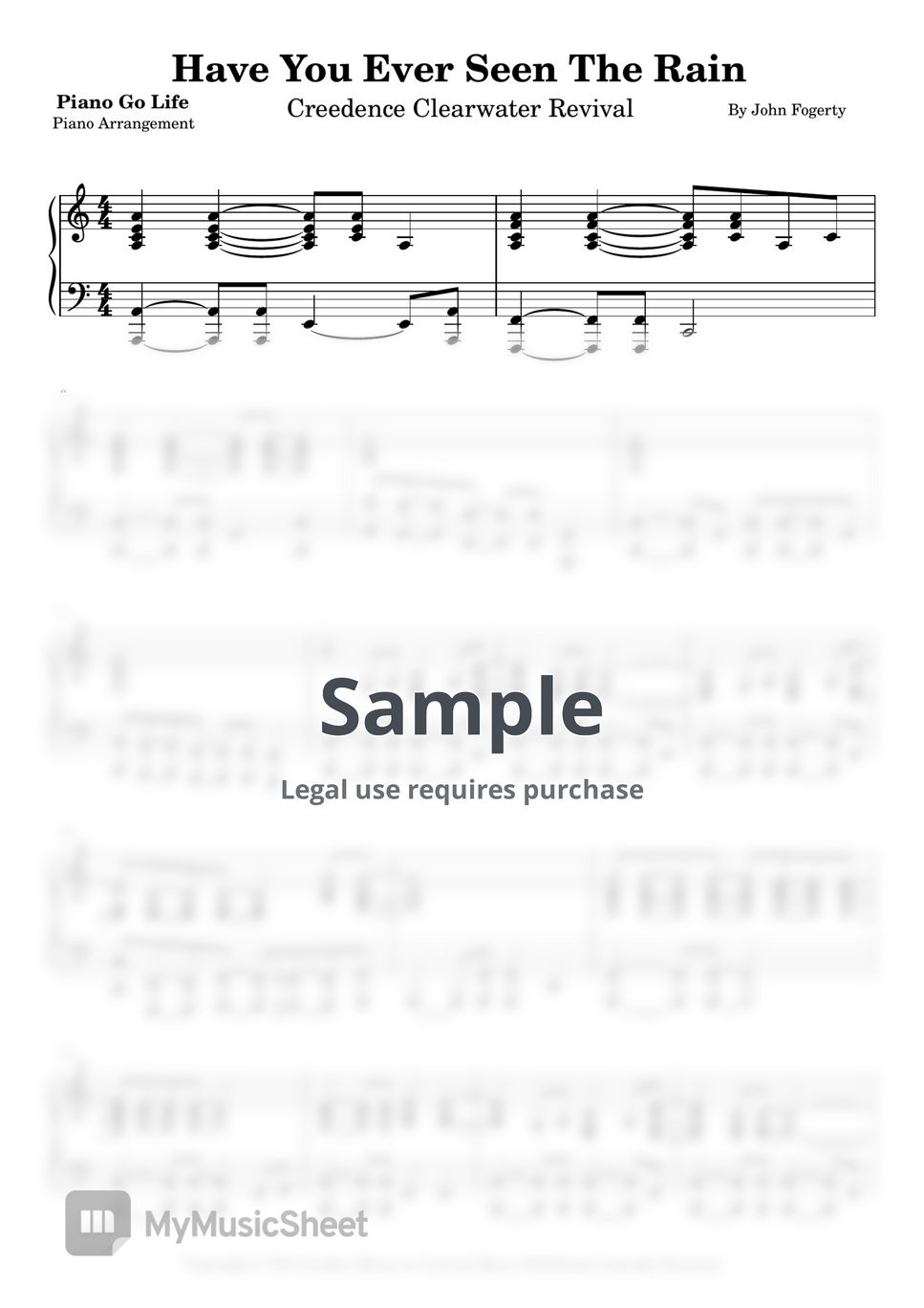 Creedence Clearwater Revival - Have You Ever Seen The Rain Partitura by Piano Go Life