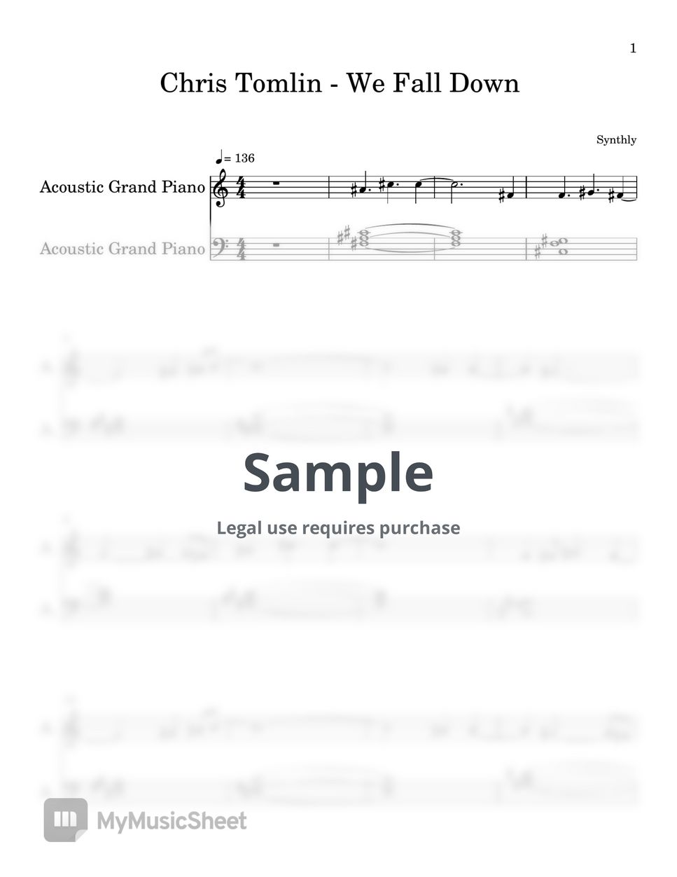 Chris Tomlin - We Fall Down (EASY PIANO SHEET) Sheets by Synthly