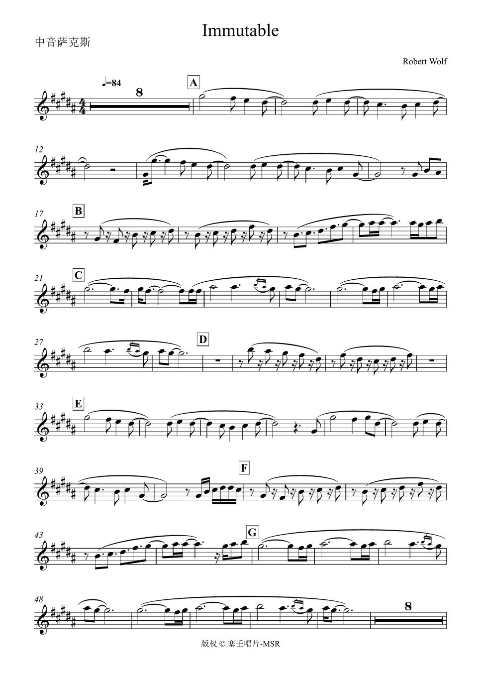 Robert Wolf/Arknights - Immutable (For Alto Sax) 曲谱 by AlanSXin