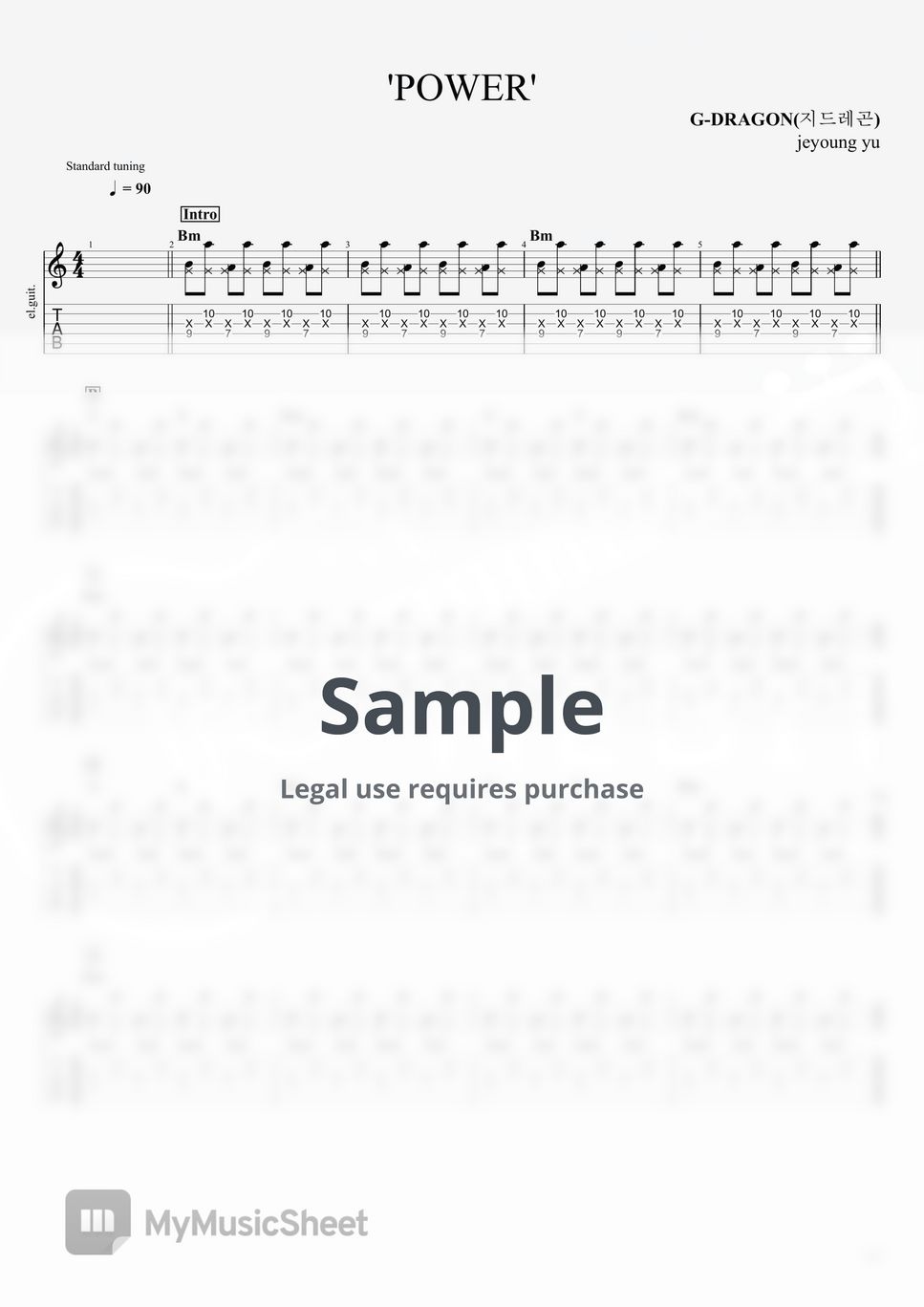G-DRAGON(지드래곤) - 'POWER' (guitar cover) TAB+1 port. by jeyoung yu