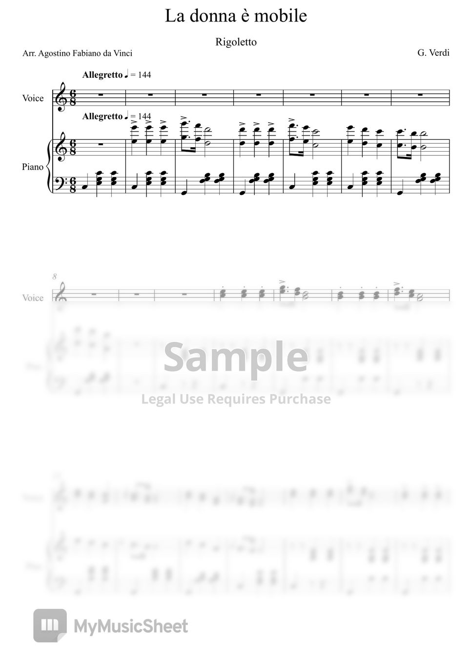 Agostino Fabiano da Vinci - La donna è mobile (Rigoletto) - Verdi_C major key (Classic) แผ่น by ...