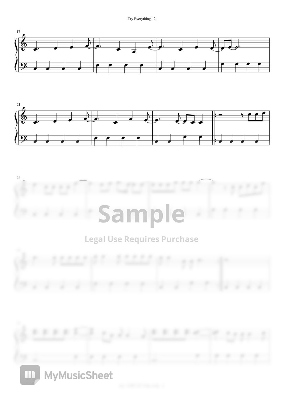 Zootopia OST - Try Everything (Level 1 - C Key) 악보 by A.Ha