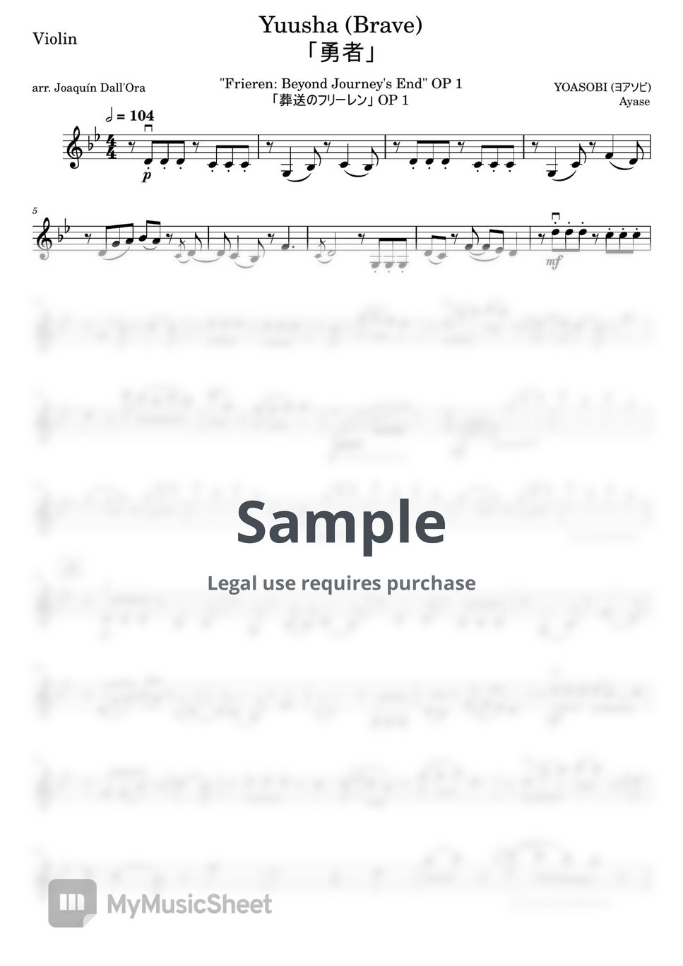 YOASOBI - Yuusha (The Brave) [TV Size] | "Frieren: Beyond Journey's End" OP 1 Notenblatt by ...