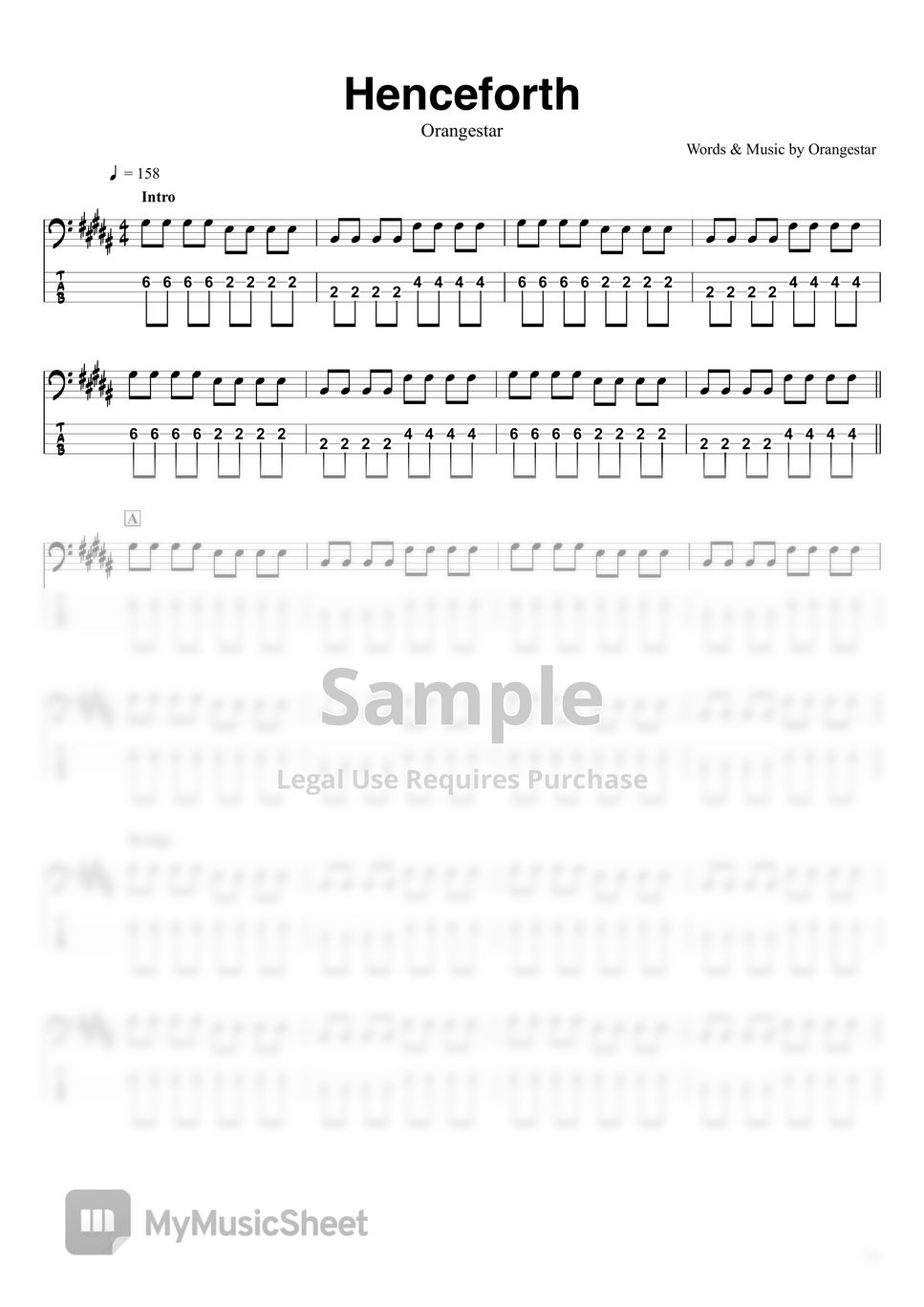 Orangestar - Henceforth (BassTAB 4strings) Sheet Music by swbass