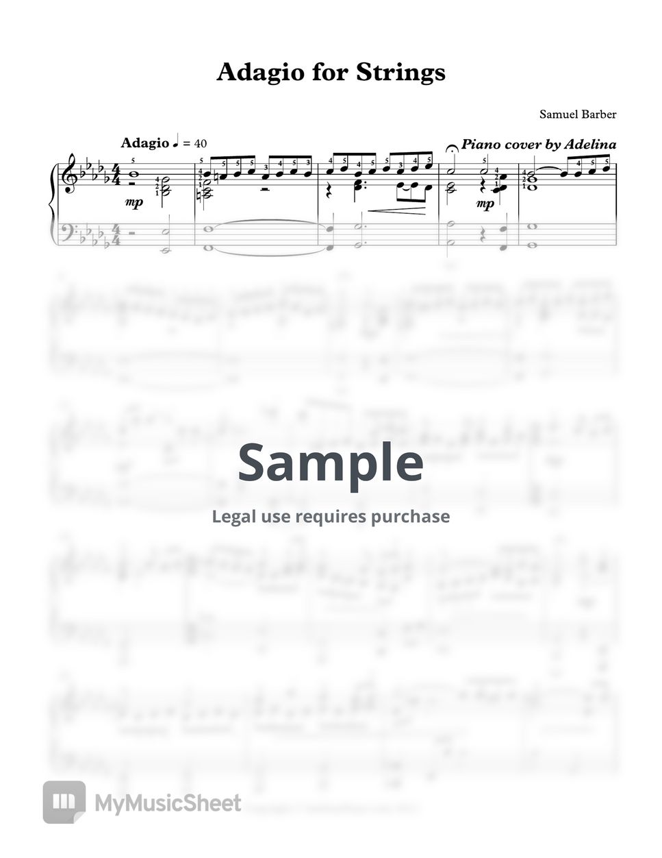 Samuel Barber - Adagio For Strings Sheet Music by Adelina Piano