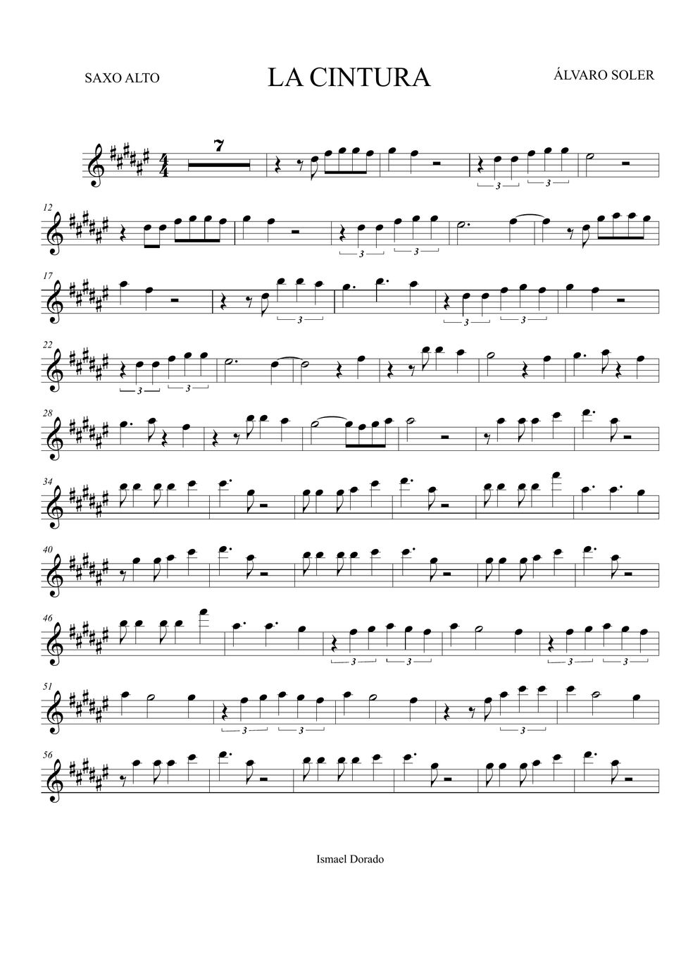 La Cintura - Álvaro Soler (Alto Sax) Sheet by Ismael Dorado