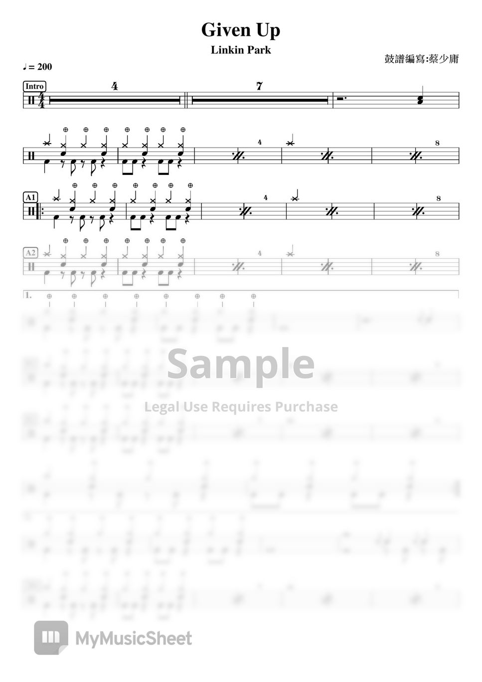 Linkin Park - Given Up Sheets by DrummerFrank