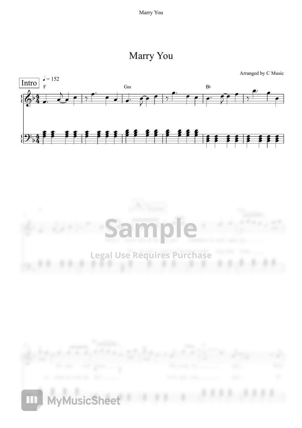 Bruno Mars Marry You Sheet Music