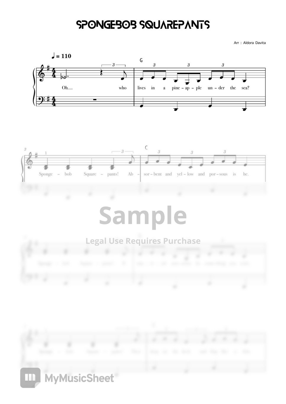 SpongeBob SquarePants - SpongeBob SquarePants Theme 曲谱 by Aldora Davita