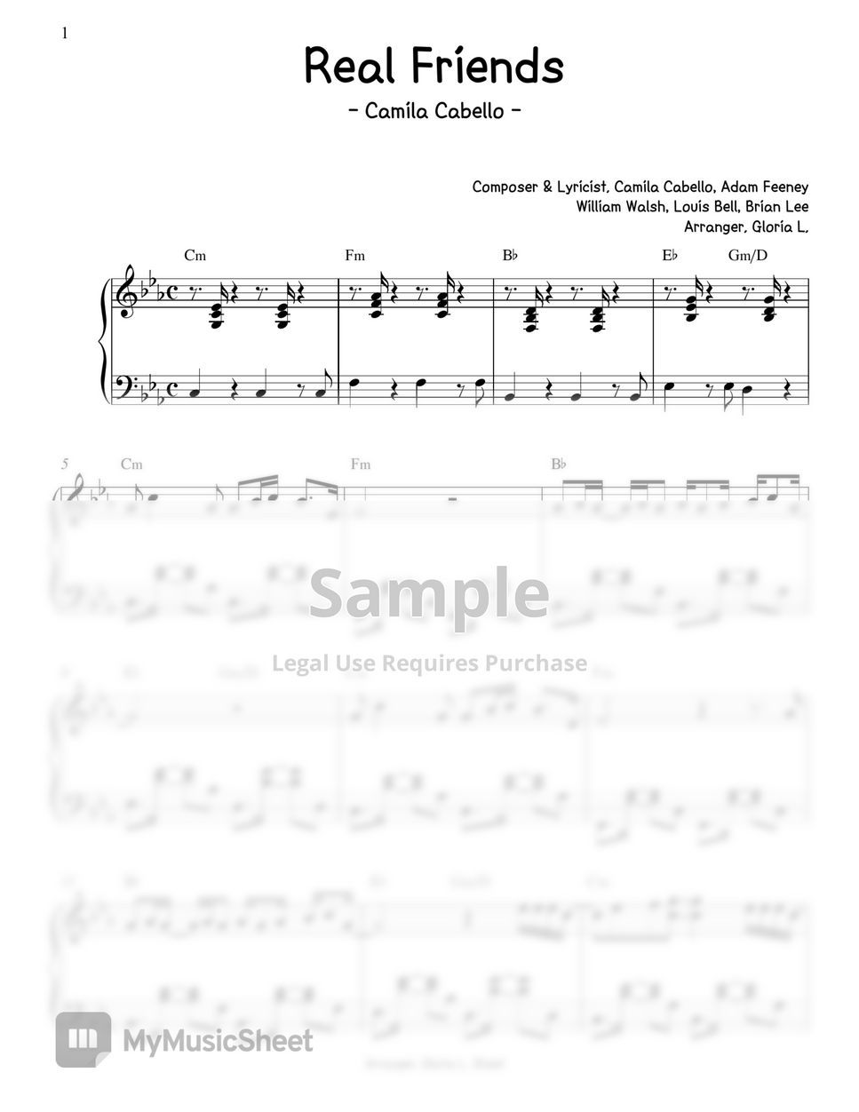 Camila Cabello - Real Friends Sheets by Gloria L.
