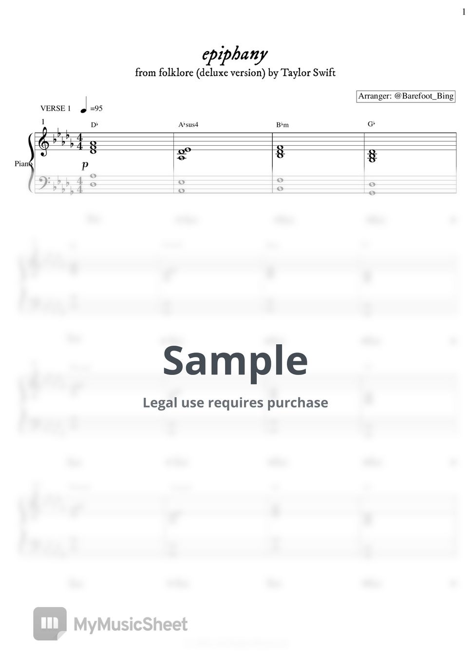 Taylor Swift - epiphany 악보 by Barefoot Bing