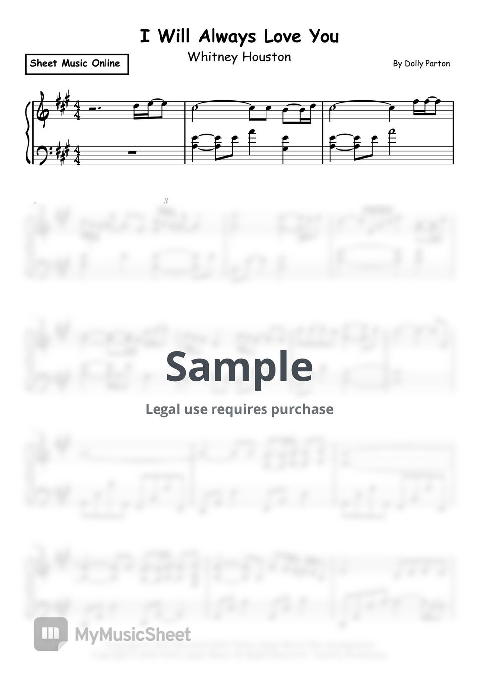 Whitney Houston - I Will Always Love You 악보 by Sheet Music Online