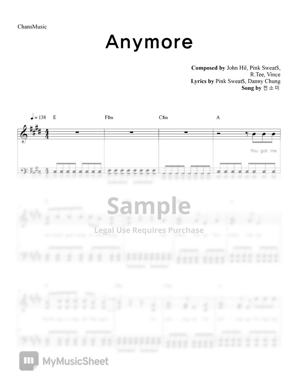 JEON SOMI (전소미) - Anymore (with Lyrics) 악보 by ChansMusic