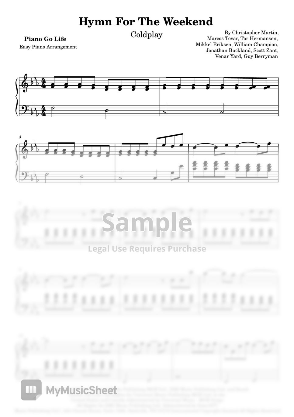 Coldplay - Hymn for the Weekend (EASY) 악보 by Piano Go Life