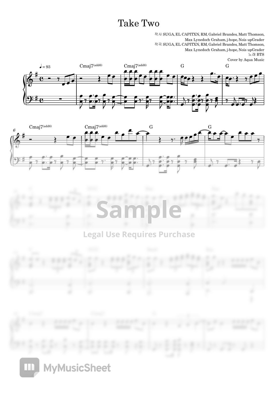 BTS - Take Two (Piano) Sheets by Aqua Music