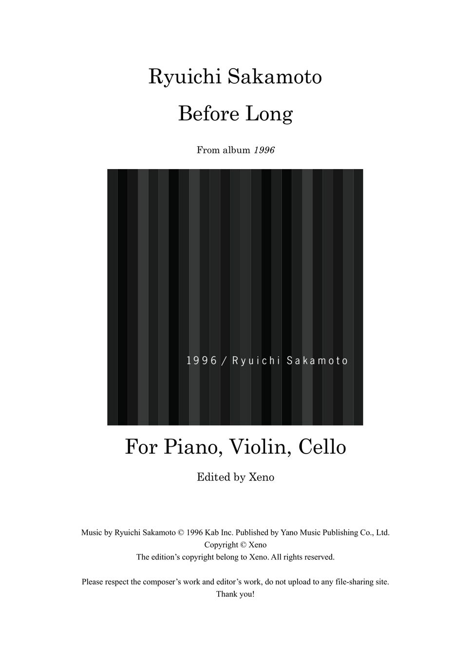 Ryuichi Sakamoto - Before Long (for Piano Trio) Sheets by Xeno