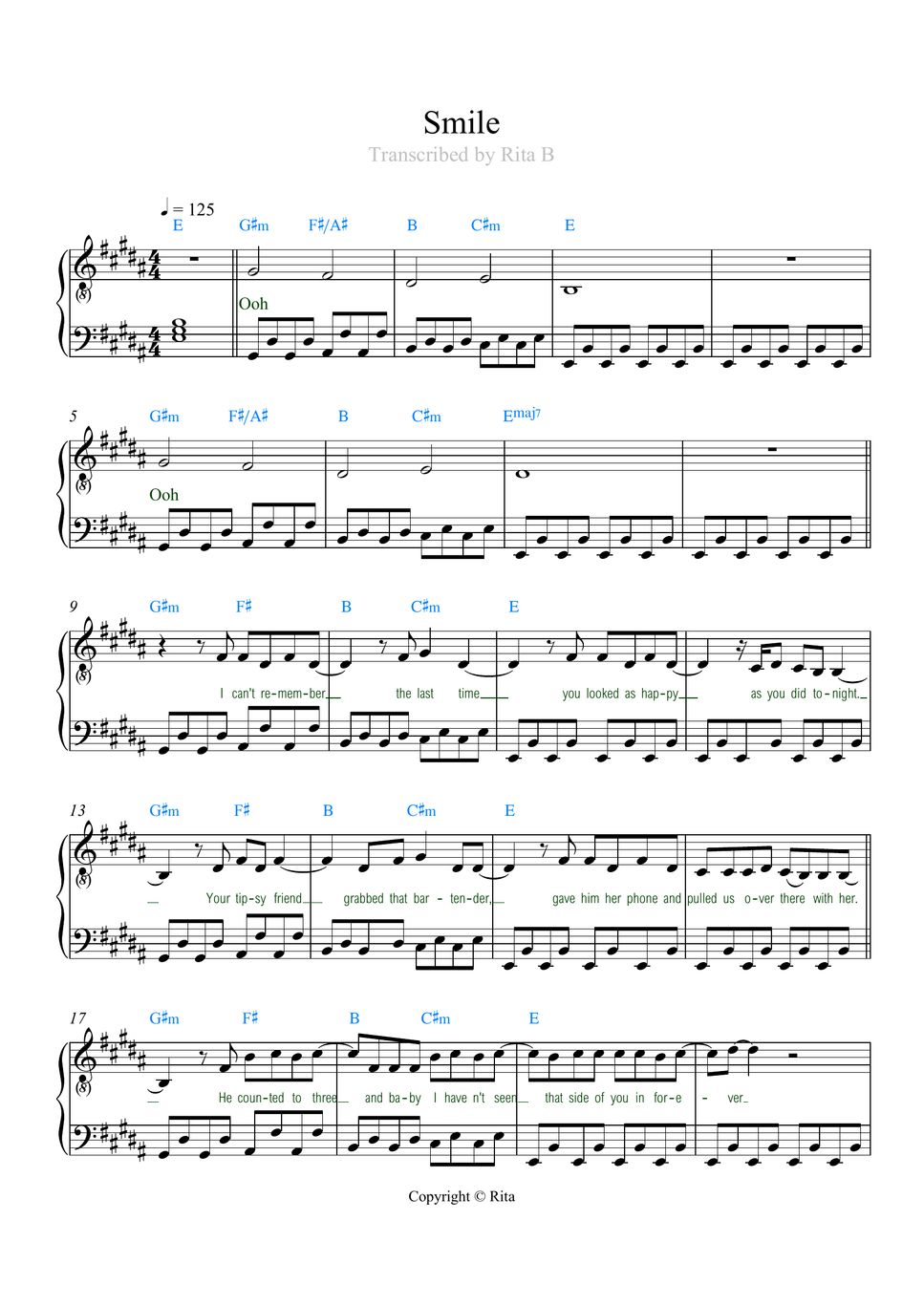 Morgan Wallen - Smile (With lyrics and chords) Sheet Music by Rita B