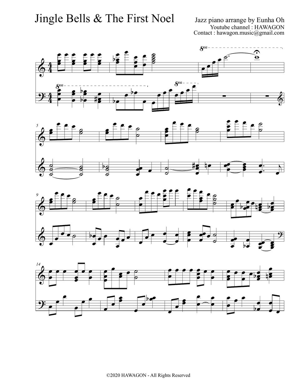 캐롤 - Jingle Bells & The First Noel (Jazz Piano Arrangement) Sheet by ...