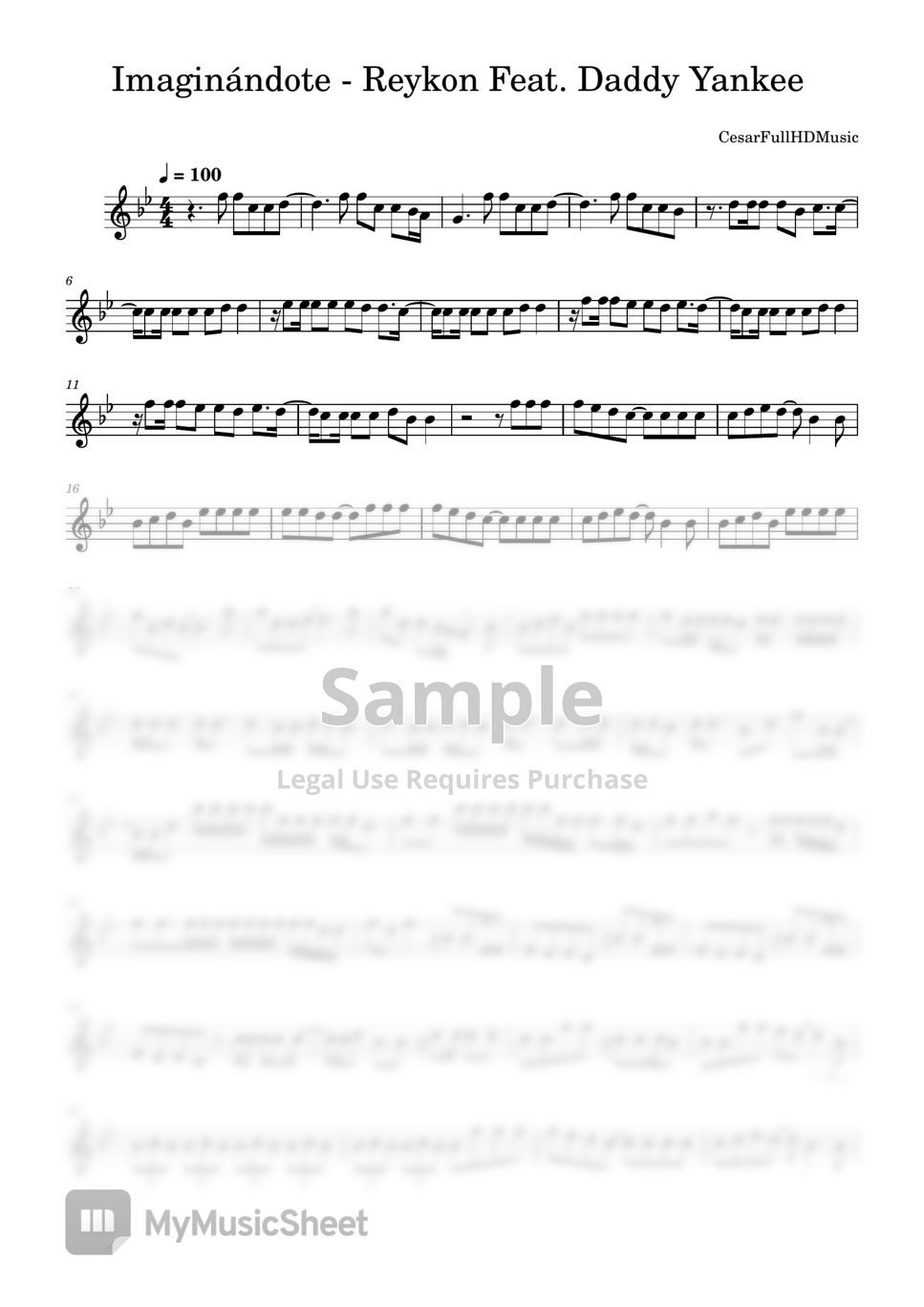 Reykon Feat. Daddy Yankee - Imaginándote Sheet Music