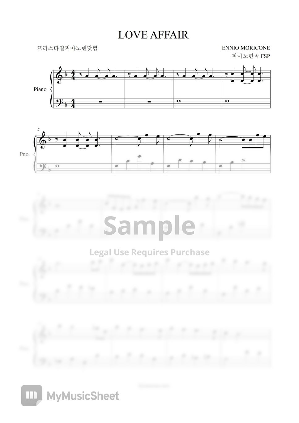 Ennio Morricone - Love Affair (EASY Piano) Notenblatt by freestyle pianoman