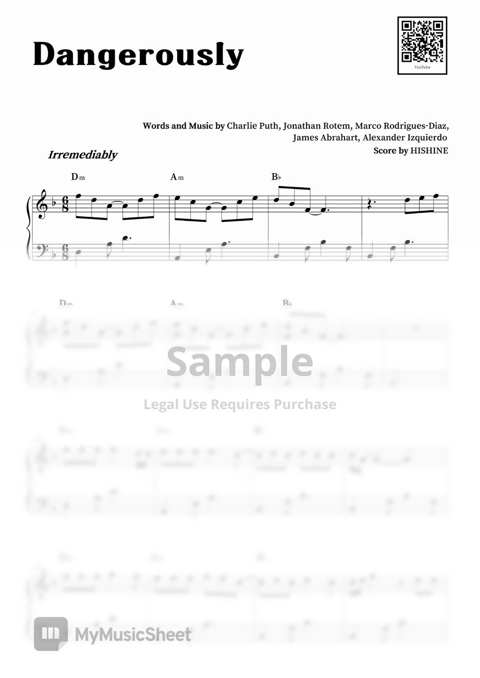 Charlie Puth - Dangerously (+ simple ver.) Sheet Music by HISHINE