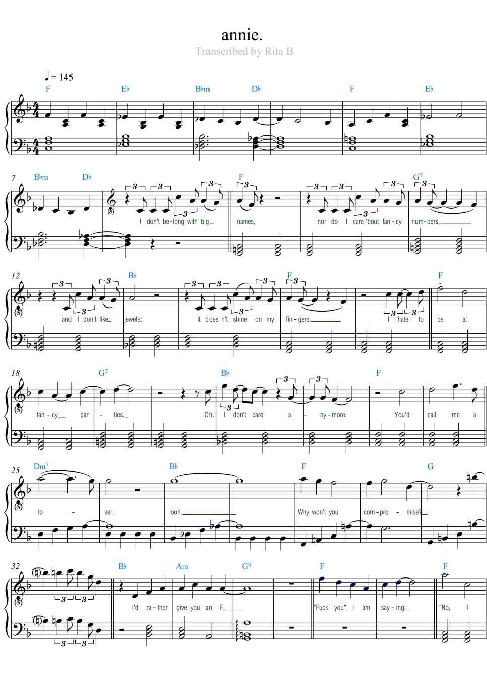 wave to earth - annie. (Lyrics, accurate chords) Sheets by Rita B