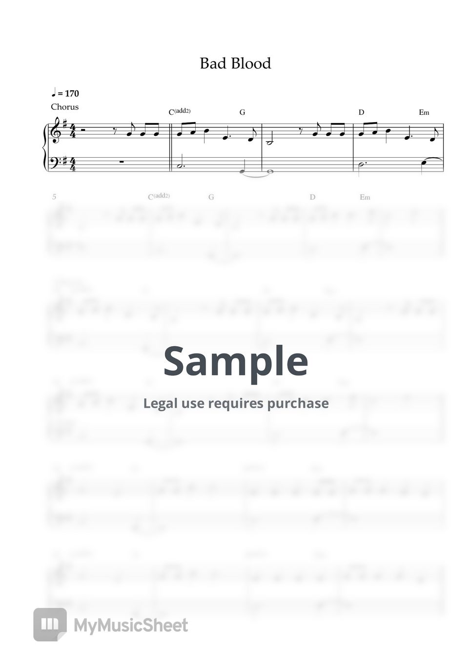 Taylor Swift - Bad Blood (EASY PIANO SHEET) 악보 by Piano Sheet