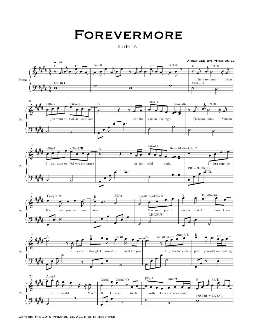 Side A - Forevermore (Easy Version) Sheets by PHianonize