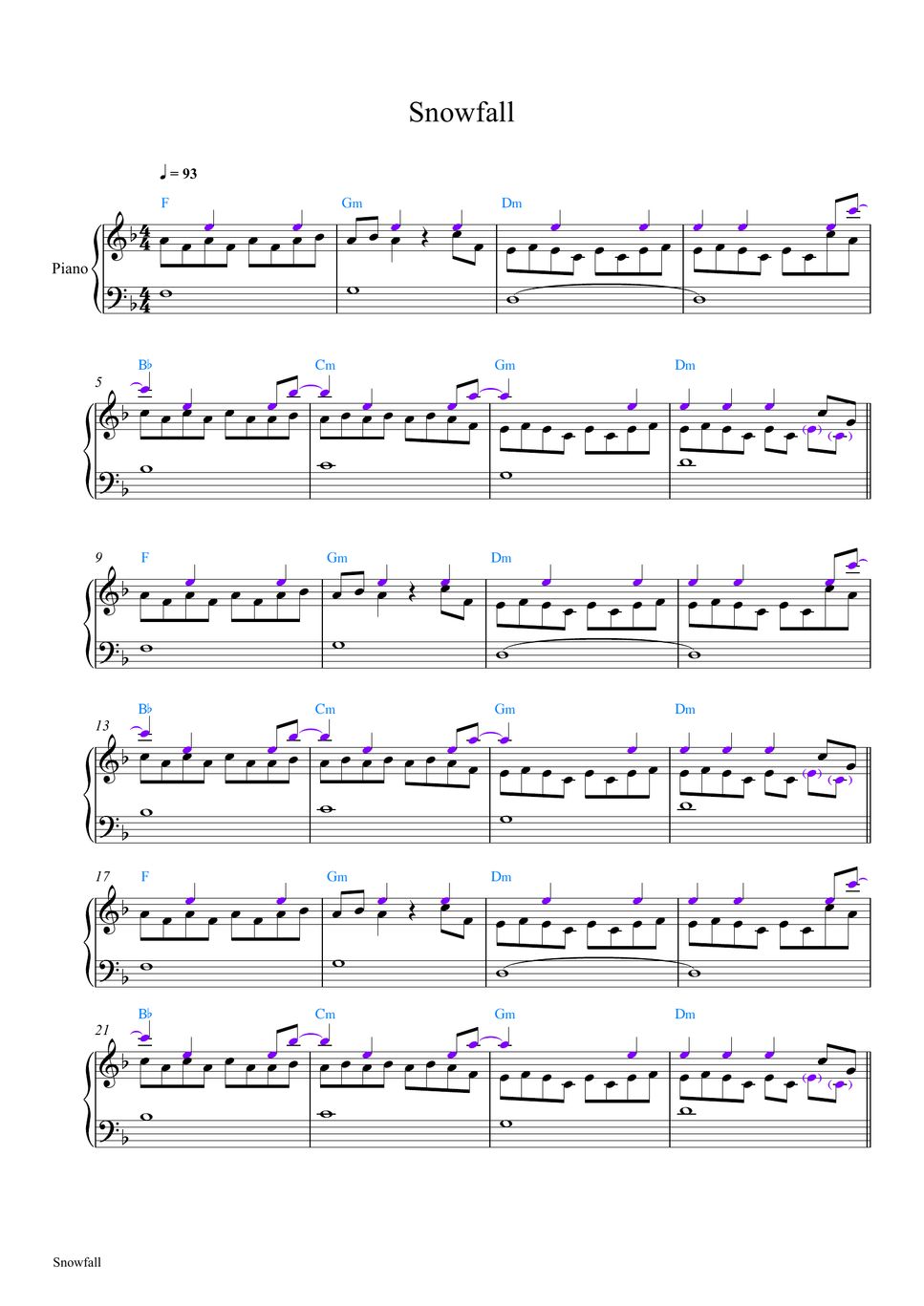 Øneheart, Reidenshi - Snowfall (Accurate playable version) Sheet Music ...