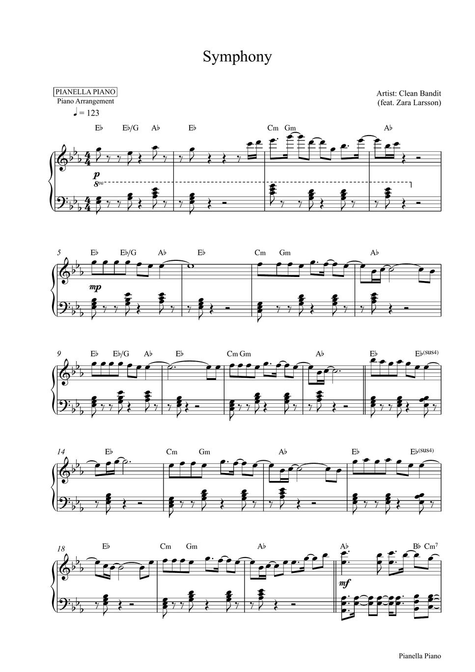 Clean Bandit ft. Zara Larrson - Symphony (Piano Sheet) Sheets by ...