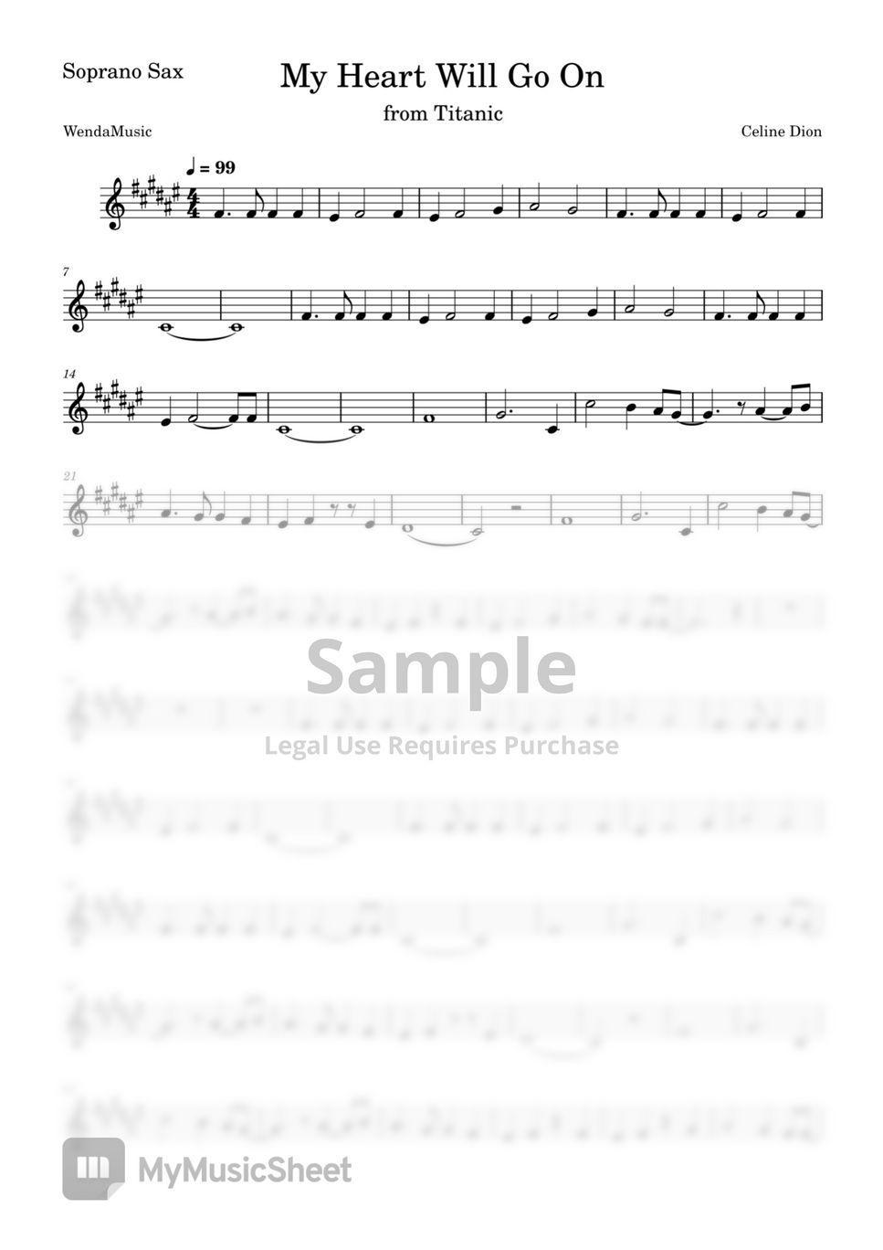 Celine Dion - My Heart Will Go On (Soprano Sax) Sheet Music by WendaMusic