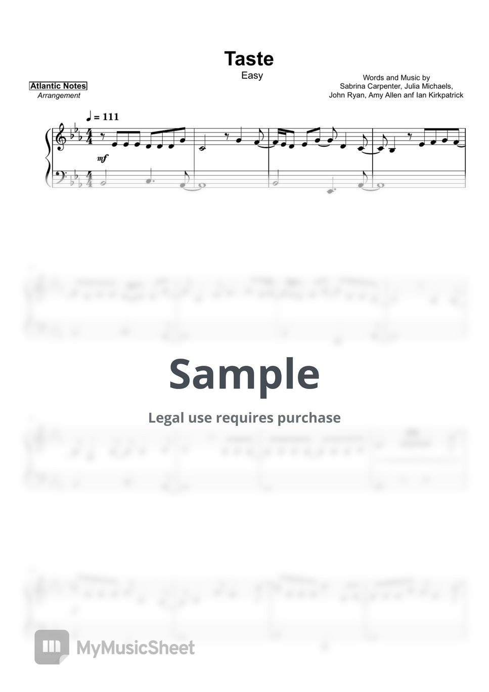 Sabrina Carpenter - Taste Ноты by Atlantic Notes