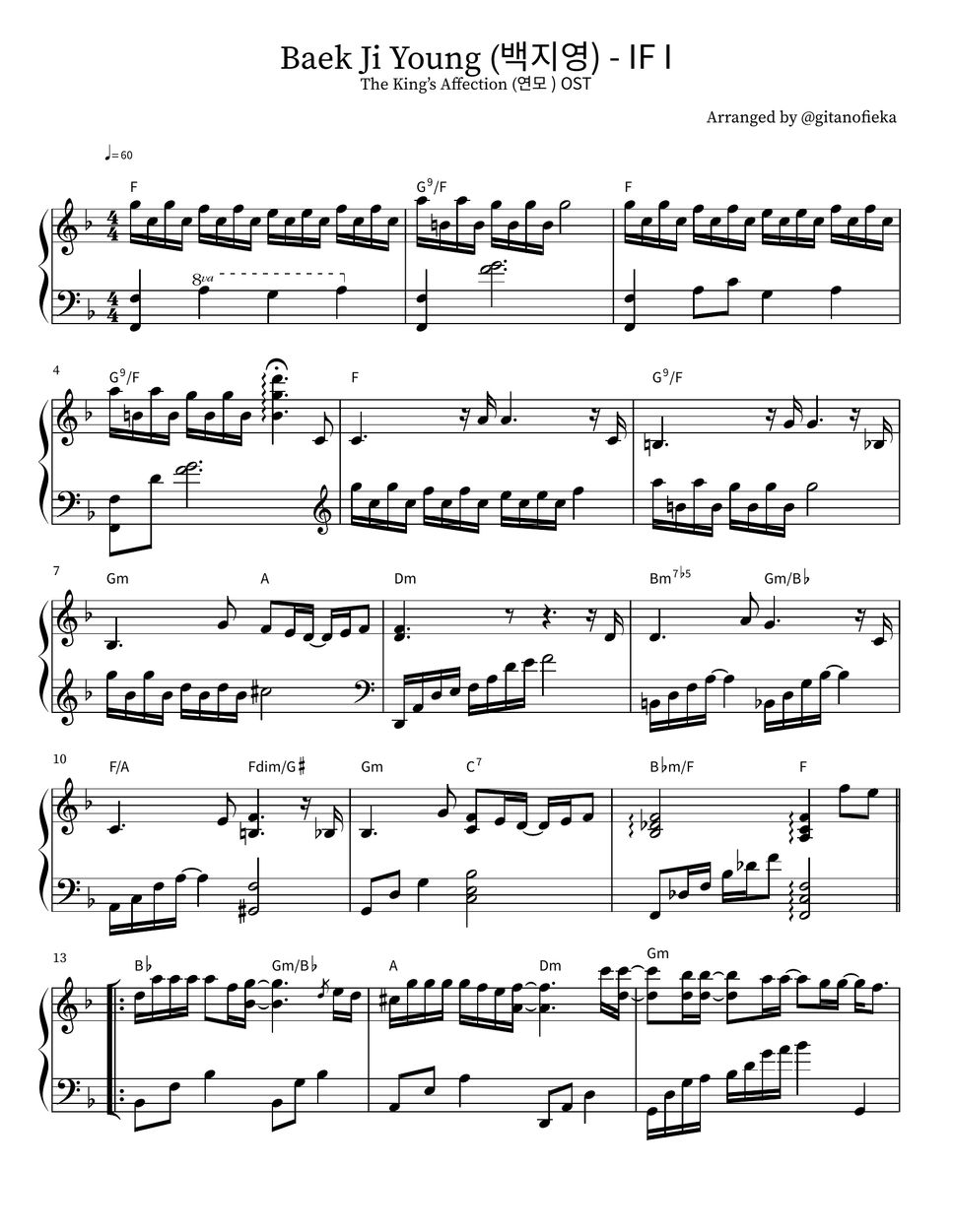 BAEK JI YOUNG (백지영) - IF I - The King’s Affection (연모 ) OST Sheet by ...