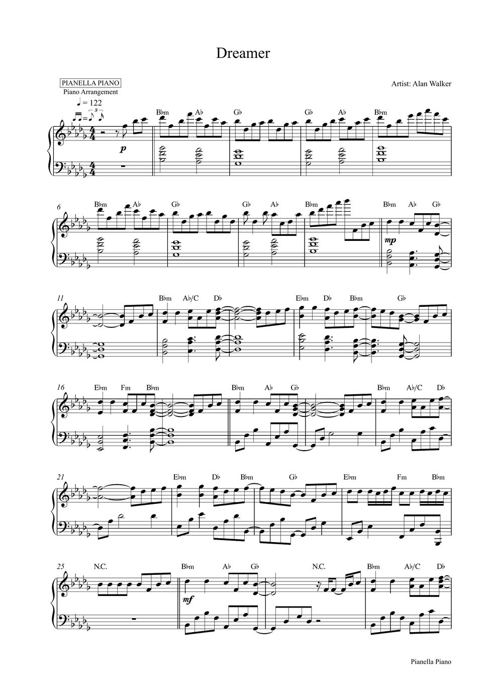 Alan Walker - Dreamer (Piano Sheet) Лист by Pianella Piano