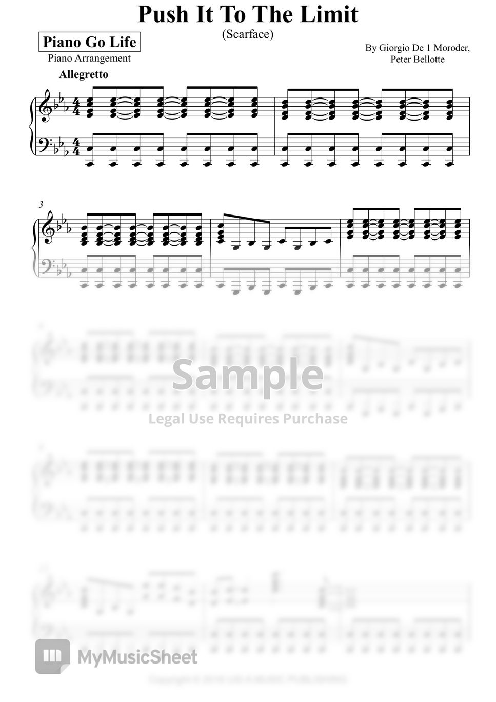 Scarface - Push It To The Limit (Giorgio Moroder) 악보 by Piano Go Life