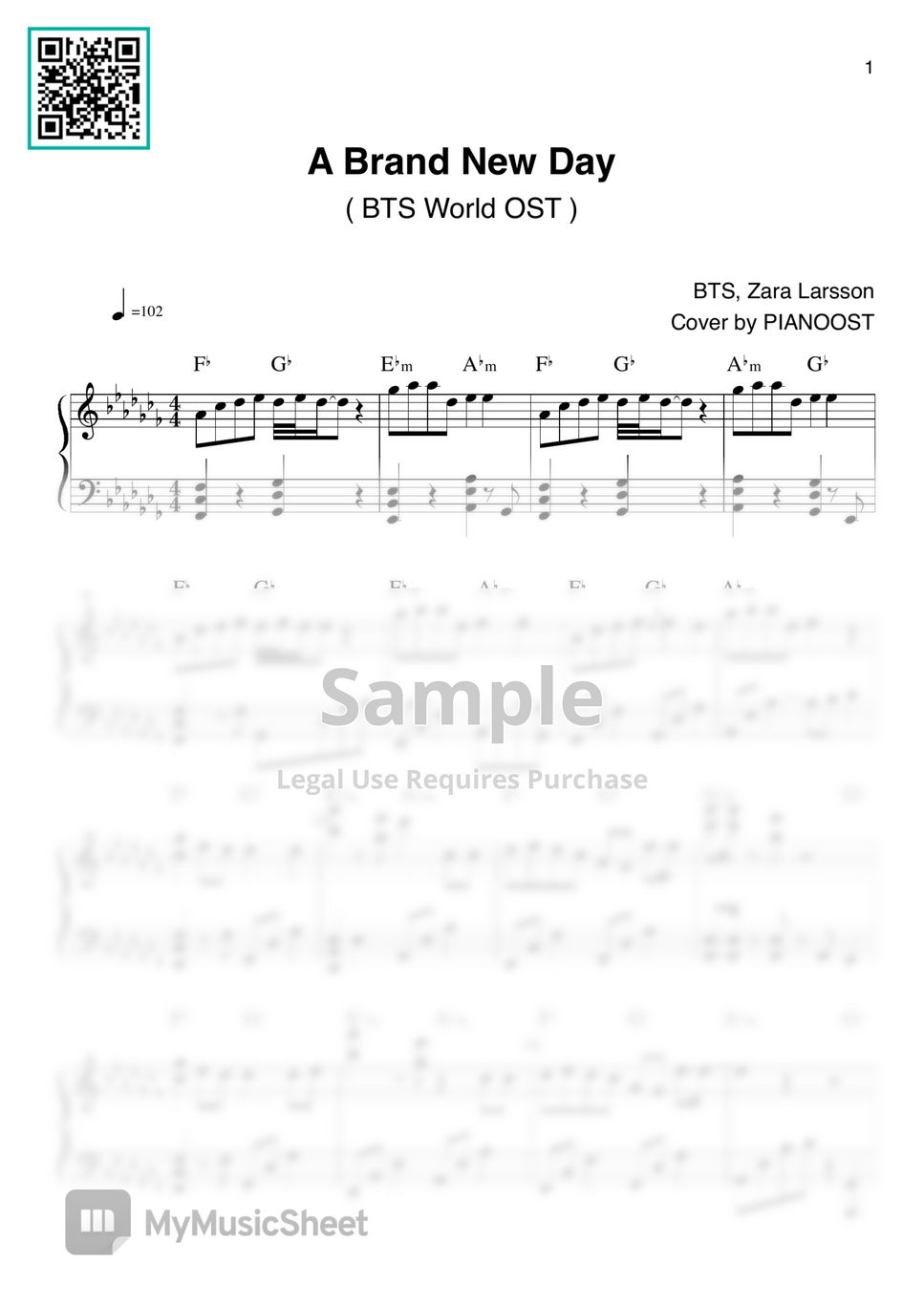 A Brand New Day | BTS World OST Piano cover 악보