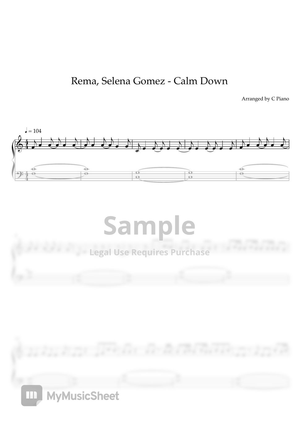 Rema, Selena Gomez - Calm Down (Easy Version) Sheets by C Piano