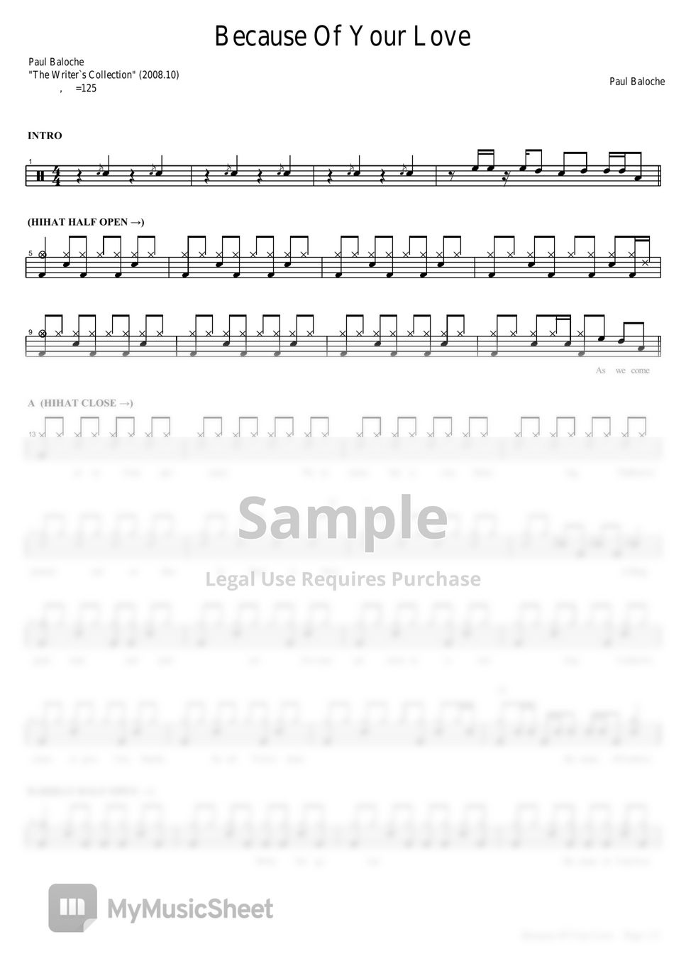 Paul Baloche - Because of your Love 악보 by COPYDRUM