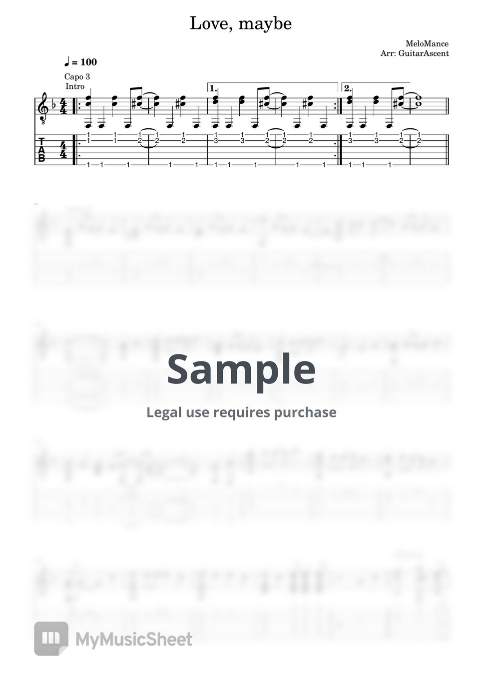 MeloMance - Love, Maybe Tab + 1staff by guitarascent