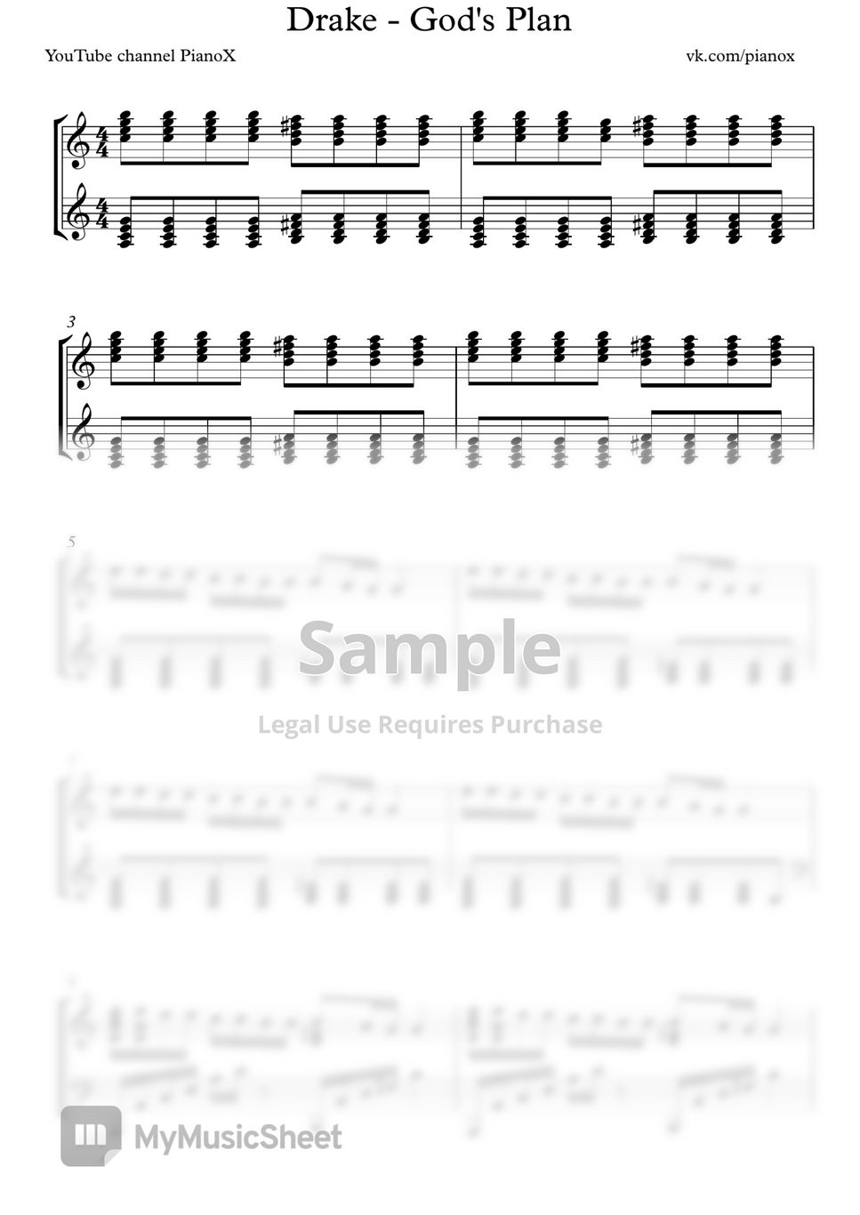 Drake - God's Plan Sheet Music by PianoX