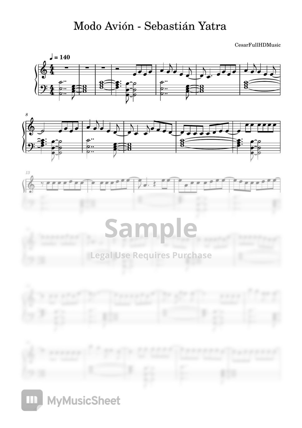 Sebastián Yatra - Modo Avión Sheet Music