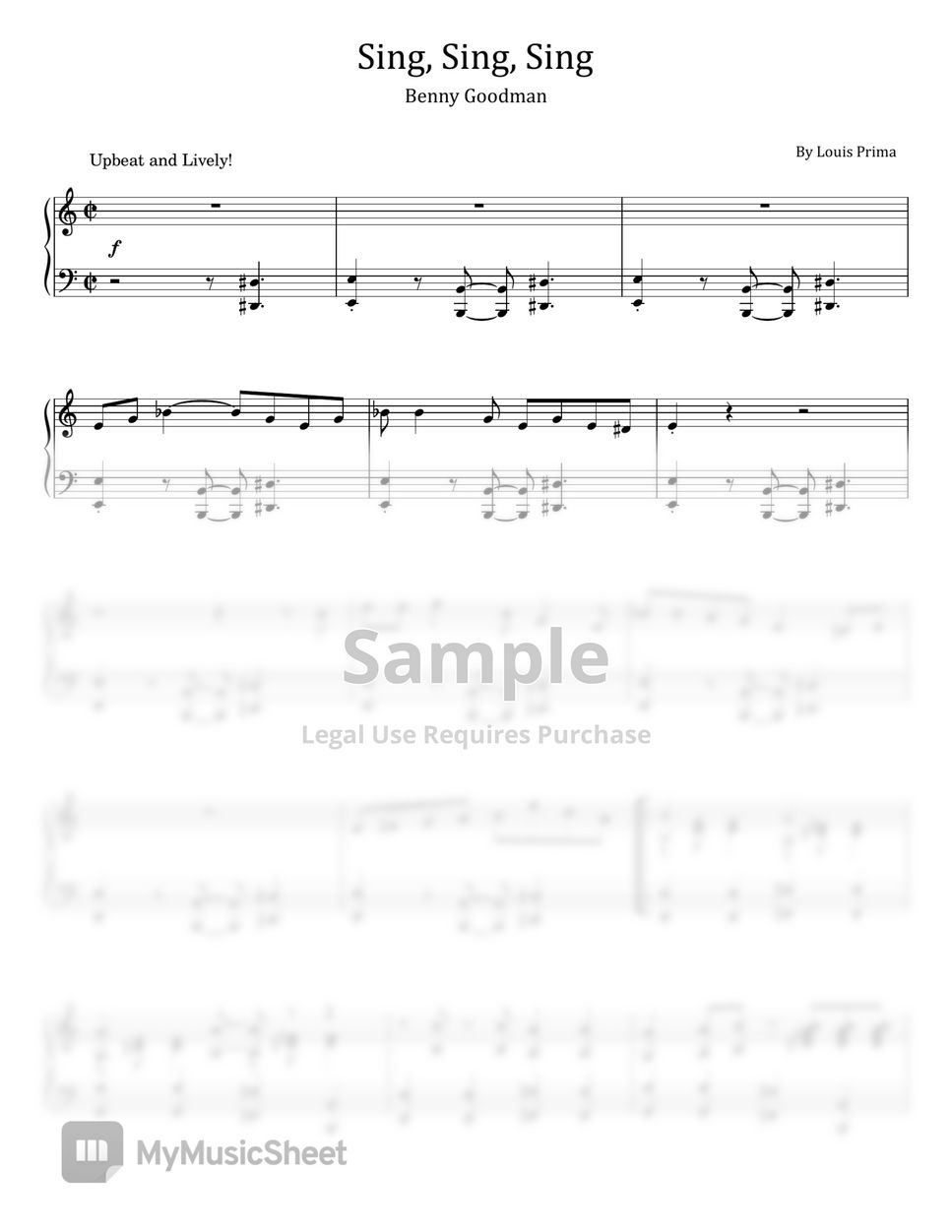 Louis Prima - Sing, Sing, Sing (Benny Goodman - For Piano Solo) โน้ตเพลง by poon