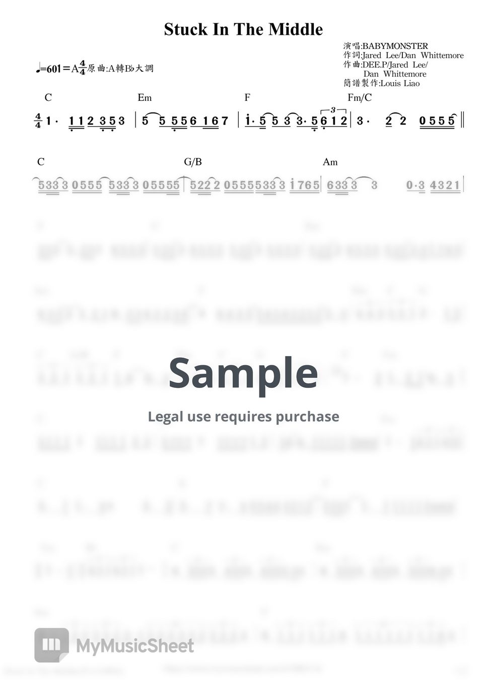 BABYMONSTER - Stuck In The Middle (單行簡譜) Sheets by LouisLiao