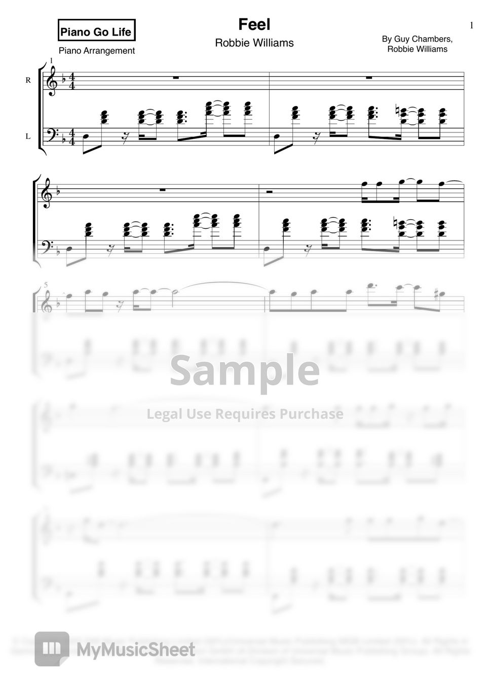 Robbie Williams - Feel Sheet by Piano Go Life