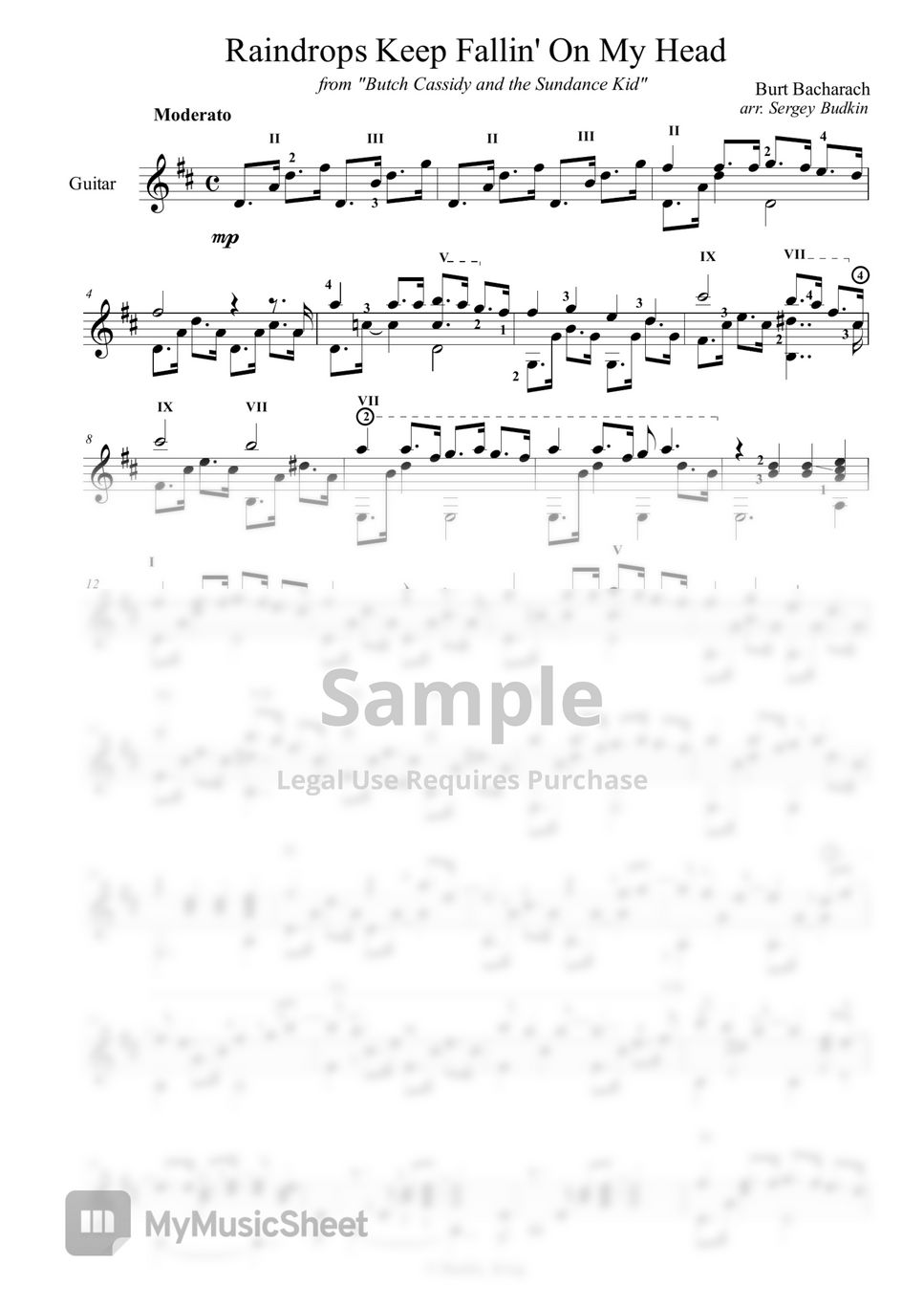 Burt Bacharach - Raindrops Keep Fallin' On My Head 악보 by Buddy_King