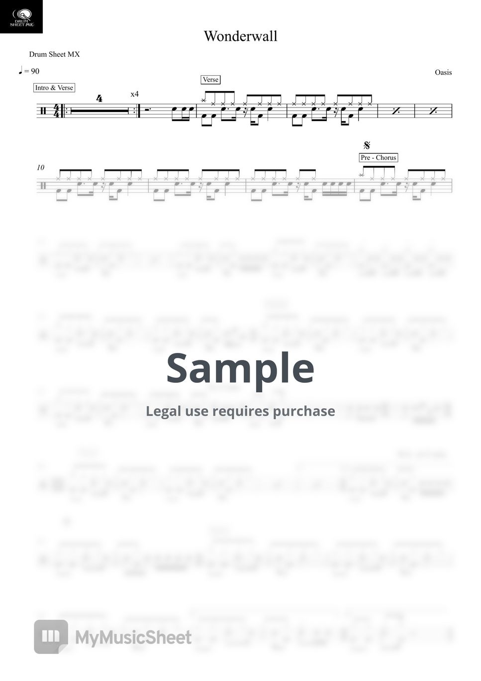 Oasis - Wonderwall Sheet Music by Drum Sheet MX